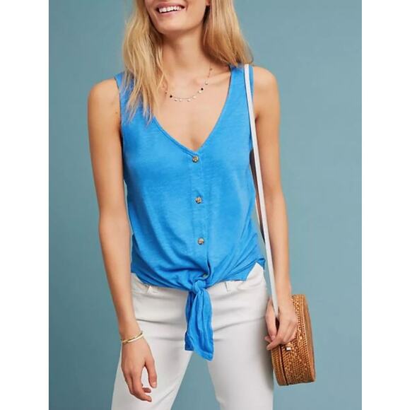 Anthropologie | Tops | Anthropologie Tla Blue Button Up Tie Front Tank ...